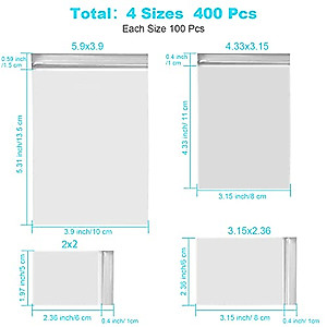 400 Pcs Small Plastic Bags, Resealable Clear Jewelry Bags, Small Baggies, Poly Reclosable Mini Bags, 4 Assorted Sizes 6x3.9 4.7x3.1 3.5x2.3 2.7x2IN, 2 Mil Zipper Bags for Jewelry Pill Packaging VOPTON