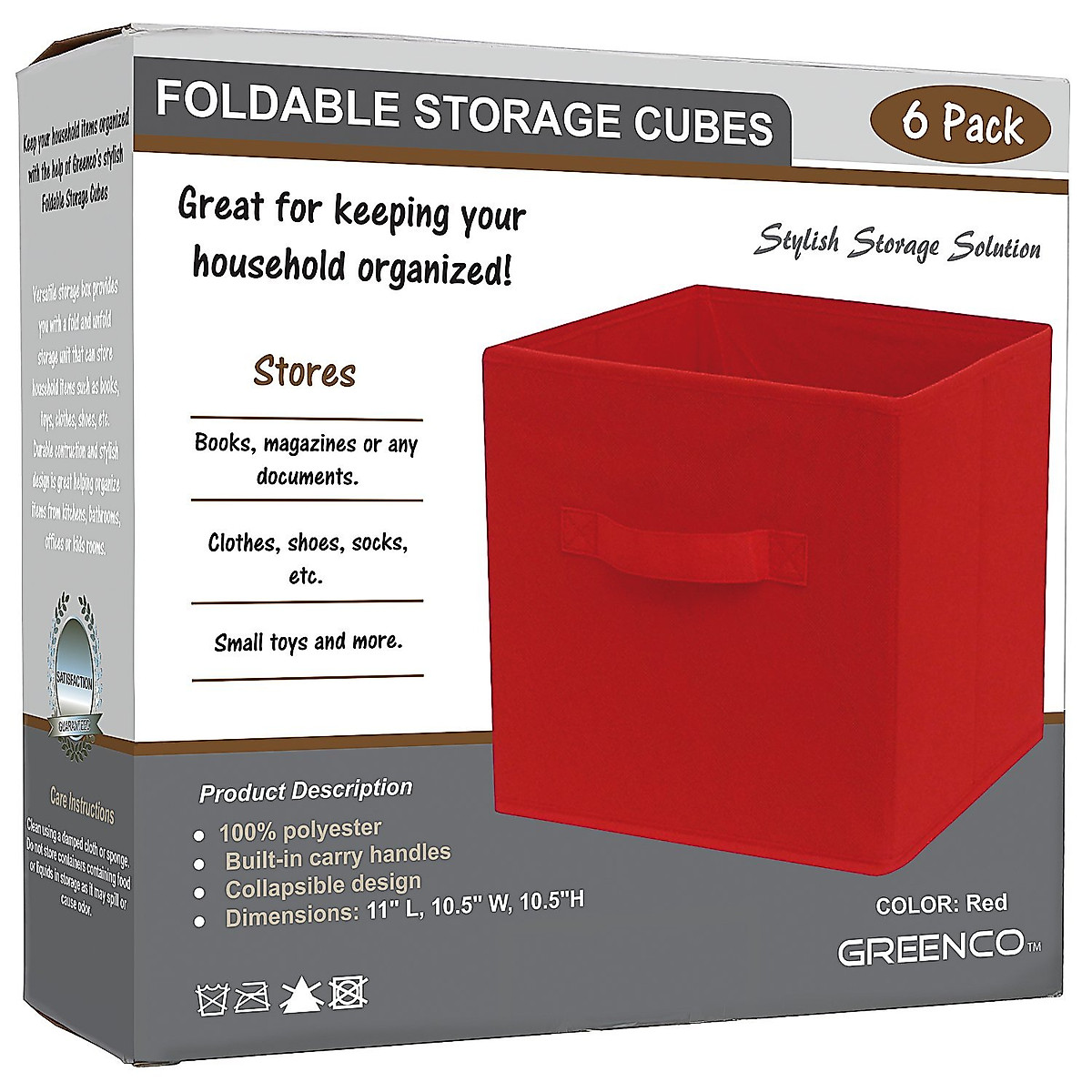 Greenco Foldable Storage Cubes Non-woven Fabric -6 Pack-(Red)