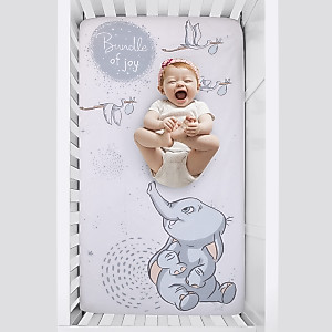 Disney Dumbo Sweet Little Baby Light Blue and White Storks "Bundle of Joy" 100% Cotton Photo Op Nursery Fitted Crib Sheet