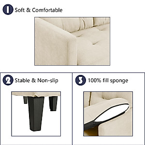 Grepatio Convertible Sectional Sofa Couch, L-Shaped Couch Sofa with Modern Linen Fabric for Living Room Small Space (Beige)