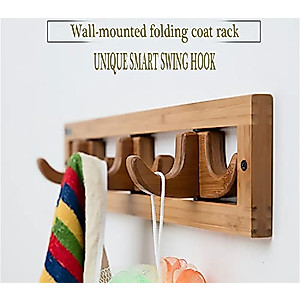 xianshengle Flip 4-Hook Wall Mounted Floating Coat Rack – Modern, Sleek, Space-Saving Hanger with 4 Retractable Hooks Wood Wall Coat Rack for Entryway, Bathroom, Bedroom