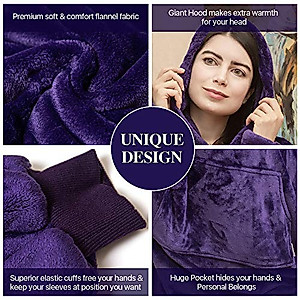 Miss Mila Wearable Blanket Hoodie,Extra Long & Warm Suggies for Women Men Adult,Pullover Hoodie Blanket with Sleeves and Giant Pocket,Medium Purple