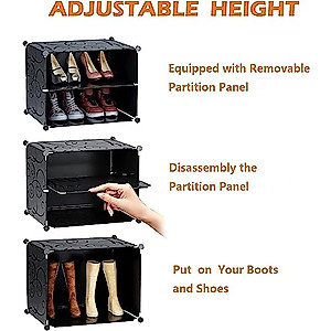 YIHATA Shoe Rack Organizer 32 Pairs Shoe Storage Cabinet 8-Tier DIY Expandable Free Standing Shoe Cabinet for Entryway Closet Bedroom Hallway with Versatile Hook (Black)