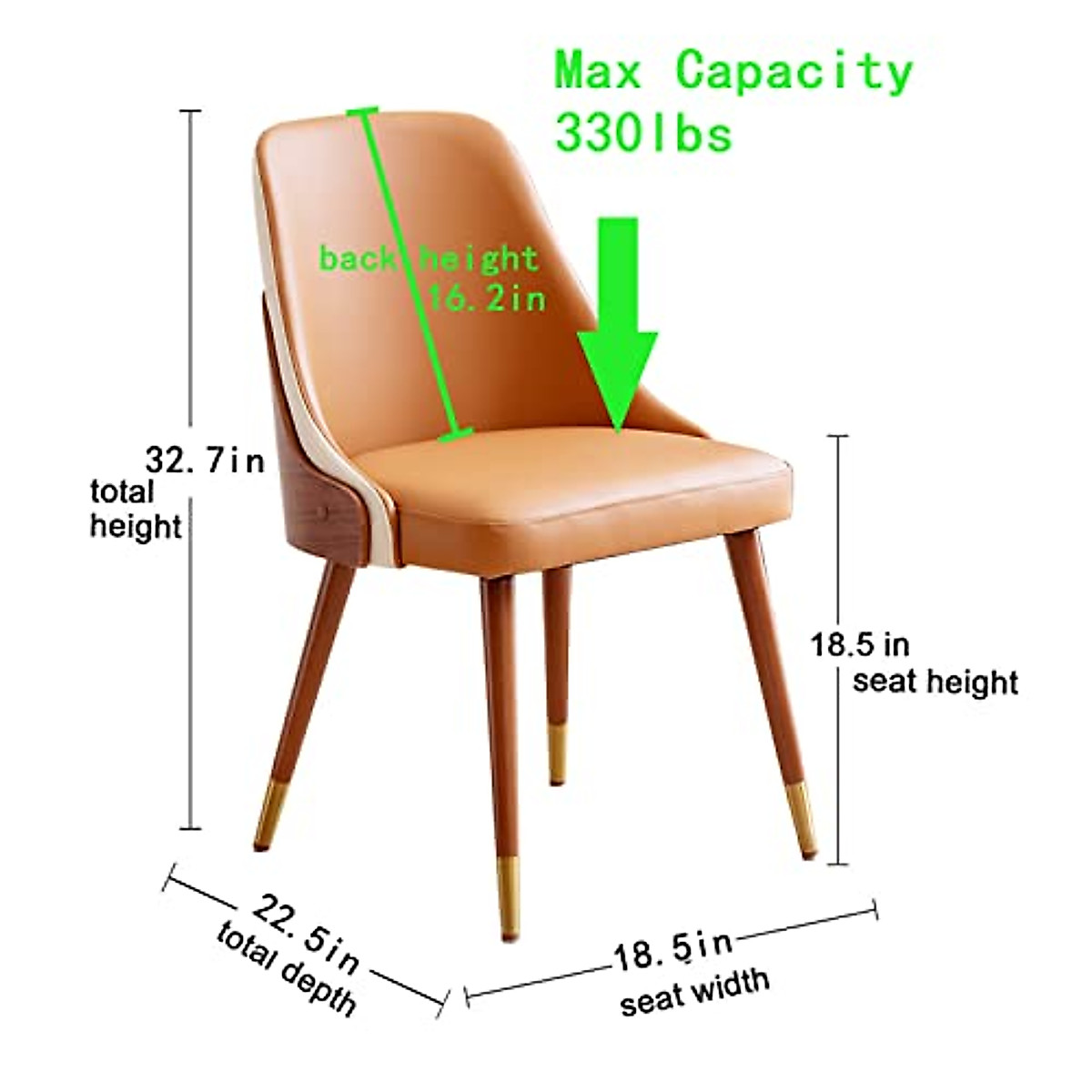 LUNLING Mid Century Modern Dining Room Chairs Faux Leather Upholstered Chairs,Metal Side Chairs with Walnut Wood Frame for Kitchen Dining Living Room Chairs(Orange 1PCS)