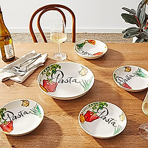 Lorren Home Trends 5 Piece Porcelain Pasta Set Vegetable Design, Multicolor