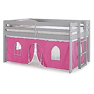 Alaterre Furniture Jasper Twin Junior Loft Bed, Dove Gray Frame and Pink/White Bottom Playhouse Tent