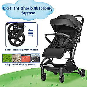 BABY JOY Lightweight Baby Stroller, Infant Stroller w/Easy One-Hand Fold, Adjustable Backrest/Footrest/Canopy, 5-Point Harness & Storage Basket, Compact Toddler Travel Stroller for Airplane (Black)