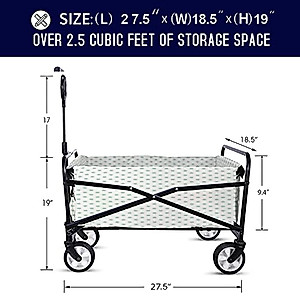 Collapsible Wagon Cart Tile Mint dots on White Foldable Utility Wagon Large Capacity Garden Cart with Push Bar for Beach Camp Outdoor Shopping