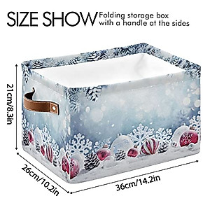 Kigai Collapsible Storage Basket with Handles, Christmas Snowflask Canvas Fabric Storage Bins Toys Clothes Organizer for Bedroom, Nursery, Shelves, Closets (1PACK)