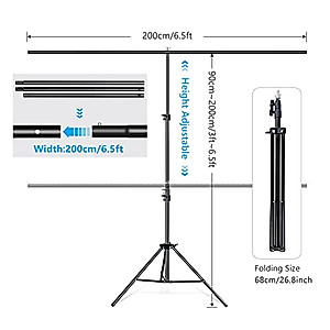 MSKIRA Blue Green Screen Backdrop with Stand Kit, 6.5 X 6.5Ft T-Shaped Adjustable Photo Backdrop Stand 2-in-1 Reversible Blue Greenscreen Background, 4 Clamps, Sandbag