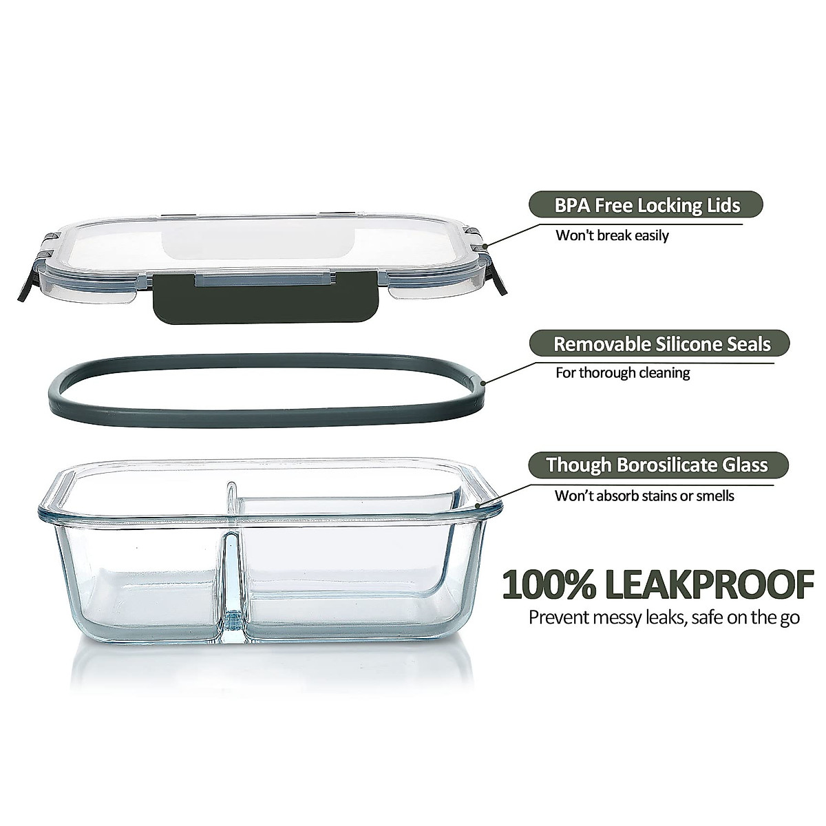 M MCIRCO [5-Pack, 36 oz Glass Meal Prep Containers 3 Compartment with Lids, [10-Pack,22 Oz] Glass Meal Prep Containers