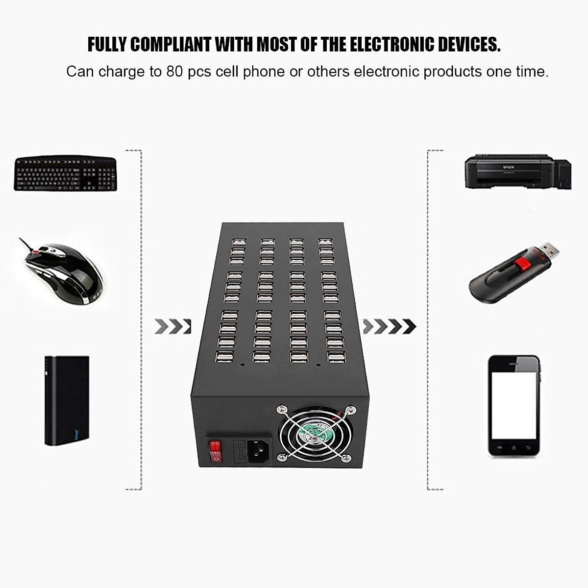 Bewinner USB Charging Port Hub, 80 Ports High Power Quick Charger USB Hub Charging Station,Built-in Supply MR,Built-in Intelligent Multiple Safety Protections,Perfect for Hotels,Factory,Schools(US)