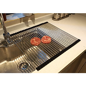 Ahyuan Roll Up Dish Drying Rack Multipurpose Kitchen Dish Rack Roll Over The Sink Dish Drying Rack Portable Rolling Dish Drainer for Kitchen Sink RV Accessories (Black, 17.7''X19.7'')