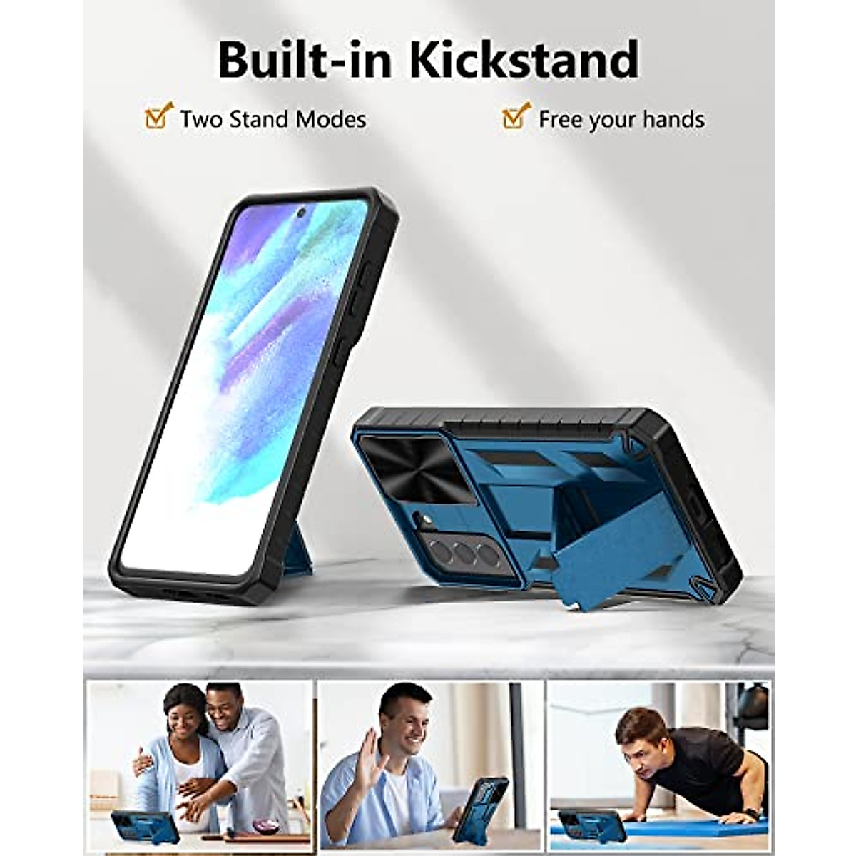 WTYOO for Samsung Galaxy S21 FE Case: Military Grade Drop Proof Protection Mobile Cover with Kickstand | Matte Textured Rugged Shockproof TPU | Protective Sturdy Phone Case for Galaxy S21 FE 5G