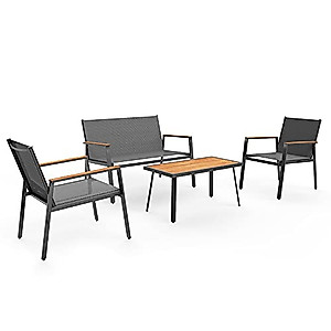 LAUSAINT HOME 4 Pieces Patio Furniture Set, Modern Outdoor Furniture Textilene Fabric Patio Conversation Sets, Patio Chairs Set of 4 with Loveseat Coffee Table for Backyard, Lawn, Garden