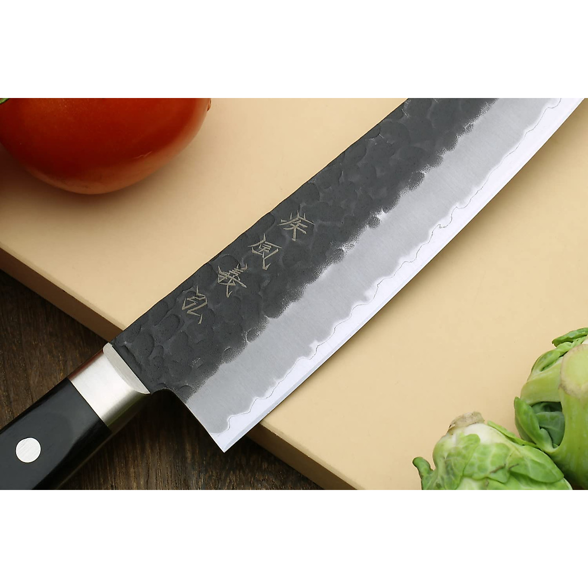 Yoshihiro Kurouchi Super Blue Steel Stainless Clad Santoku Multipurpose Chef Knife (7" (180mm) & Saya, Black Pakkawood Handle)