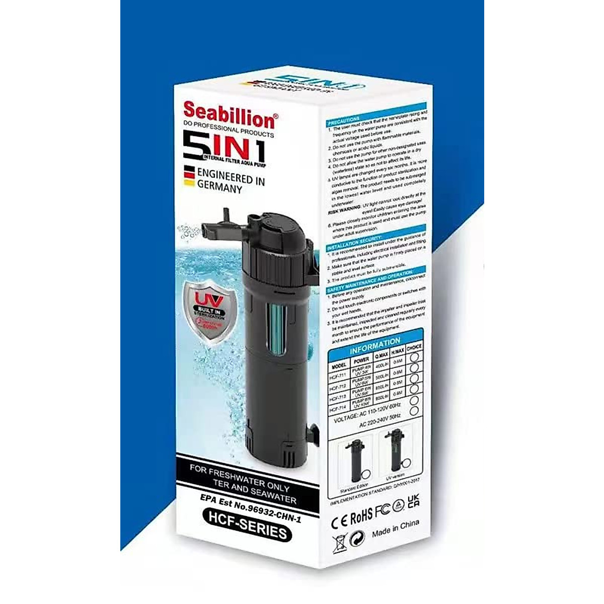 UV Filter for Aquarium, 3W Mini Internal UV with Power Head, 105 GPH 5 in 1 Fish Tank Aqua Filter, Green Water Killer Filter, Submersible Aqua Pump