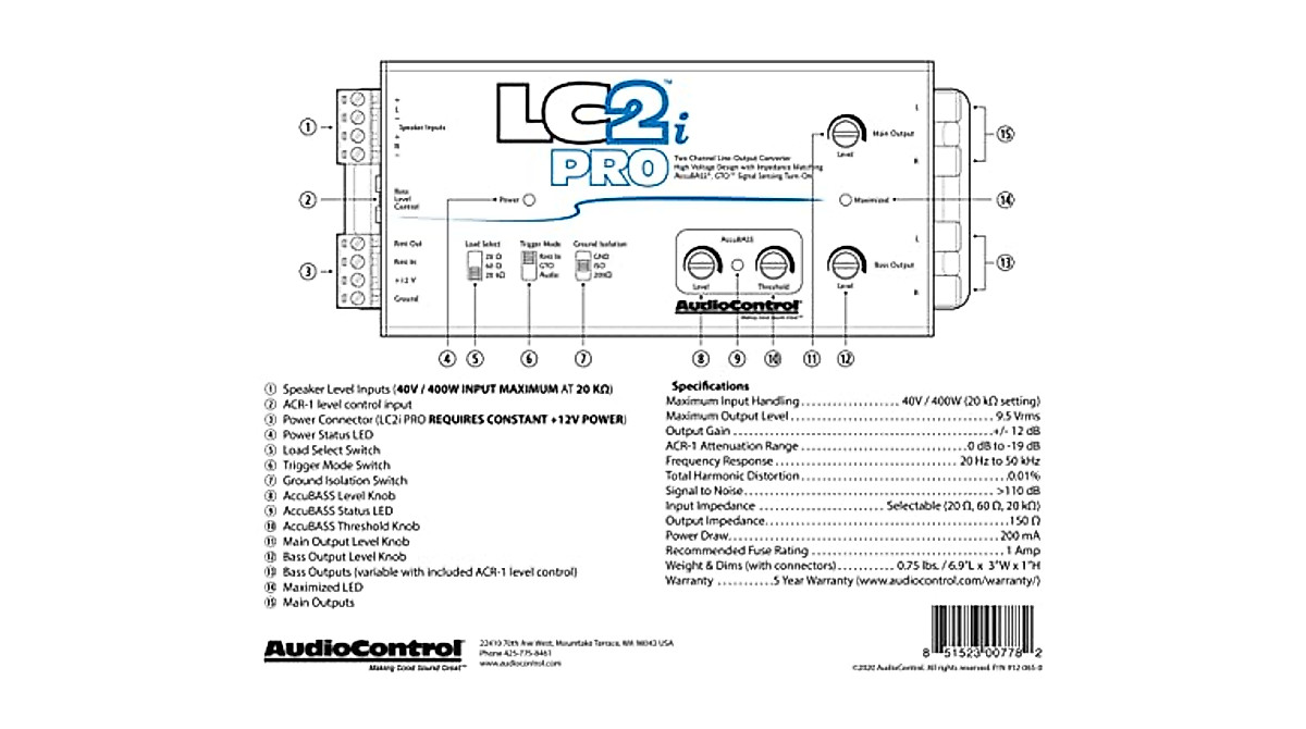 AudioControl LC2i PRO Line Output Converter for Car Audio Upgrades