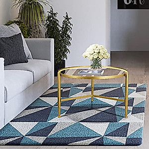 FINECASA Clear Coffee Table Round, 30 '' Modern Center Glass Table with Gold Metal Frame, Round Glass Top Coffee Table for Living Room, Glass Coffee Table with Clear Top (Gold)