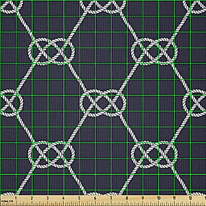 Ambesonne Navy Blue Fabric by The Yard, Navy Inspired Sailor Knot Pattern Illustration Nautical Abstract Design, Microfiber Fabric for Arts and Crafts Textiles & Decor, Dark Blue Cream