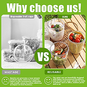 MdakeGo 20oz Fruit Salad Storage Cup with Lids and Fork, Reusable Plastic Fruit Storage Containers for fridge with Drain Baskets, BPA-Free & Leak-Proof, Keep Fruits, Vegetables Fresh Longer (Green)