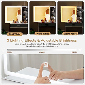 usikey Makeup Vanity Desk, Makeup Vanity Table with Sliding LED Lighted Mirror, Vanity Table with 4 Drawers & Cabinet, 3 Lighting Modes & Brightness Adjustable, Bedroom Dressing Table, White and Grey