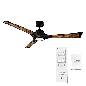 Modern Forms FR-W1814-60L-MB/DK Woody 60 Inch Three Blade Indoor/Outdoor Smart Fan with Six Speed DC Motor and LED Light in Matte Black Finish Works with Nest, Ecobee, Google Home and IOS/Android App,