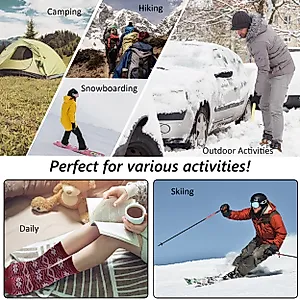 SPST Fuzzy Warm Thermal Socks for Cold Weather, Unisex Winter Stocking Thick Insulated Heated Fur Lined Seamless Outdoor Skiing Camping Hiking Hunting Crew Boot Socks, 2 Pair Black & Dark Grey M
