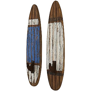 Deco 79 Wood Surfboard Wall Hook, Set of 2 6" W, 27" H, White