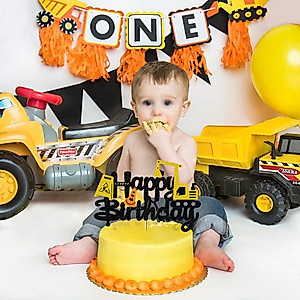 Glorymoment Excavator Birthday Cake Topper, Construction Cake Topper Decorations for Children Excavator Engineering Theme Cake, Construction Theme Kids Birthday Party Decoration (6.7’’x4.49’’)