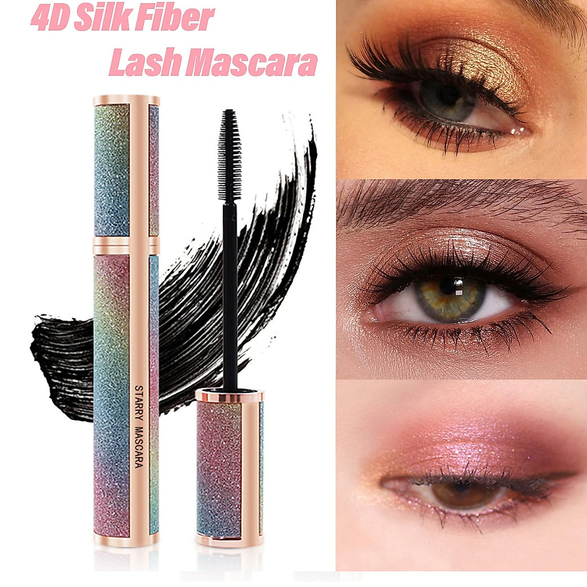 4D Silk Fiber Lash Mascara, Black Voluminous Fiber Thrive Mascara, Mascara Black Volume and Length, Longer Thicker Eyelashes, Waterproof & Long Lasting, No Smudge, No Clumping, No Flaking (1pcs)