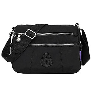 PATOPO Women Nylon Shoulder Bag Waterproof Canvas Bag Vintage Crossbody Bags Shopping Handbags Fashion Ladies Messenger Bag Black