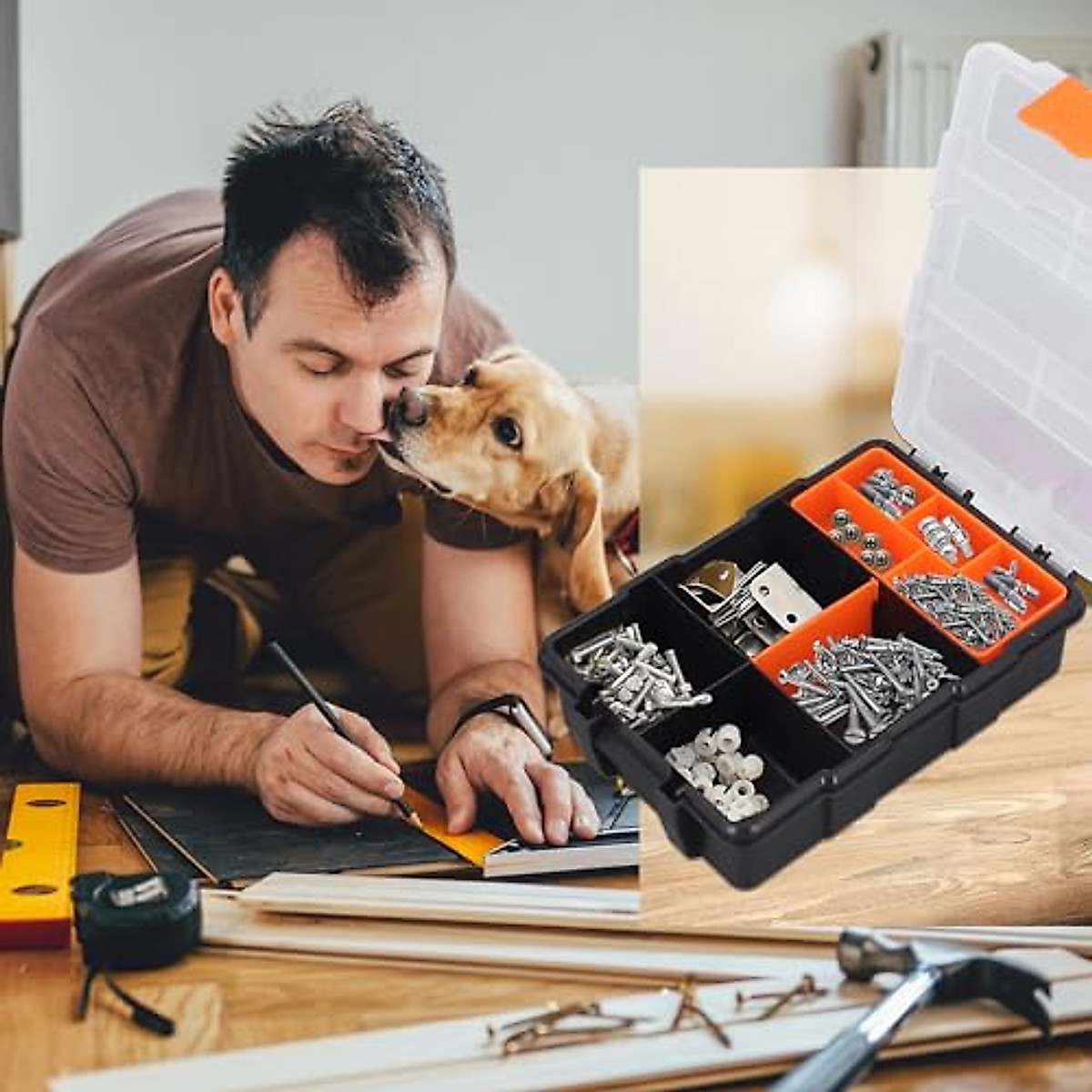 8.9x6.1x2.2in Small Parts Organizer, Tools Storage Box, Hardware Organizers with Removable Plastic Dividers, PVC Components Parts Tool Organizer for Hardware, Screws, Bolts, Nails, Jewelry