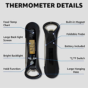 Genesis IMPEX Instant Read Meat Thermometer for Grill & Cooking, Digital Waterproof Kitchen Food Thermometer, Ultra Fast with Backlight Calibration, Foldable Probe Deep Fry, BBQ, and Roast Turkey