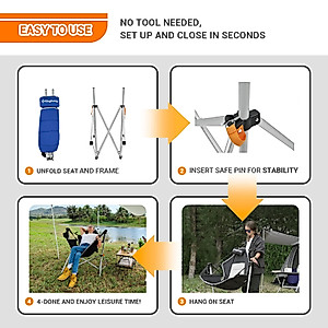 KingCamp Hammock Camping Chair, Aluminum Alloy Adjustable Back Swinging Folding Rocking Chair with Pillow & Cup Holder for Outdoor, Travel, Sport, Games, Lawn, Concerts, and Backyard (Blue)