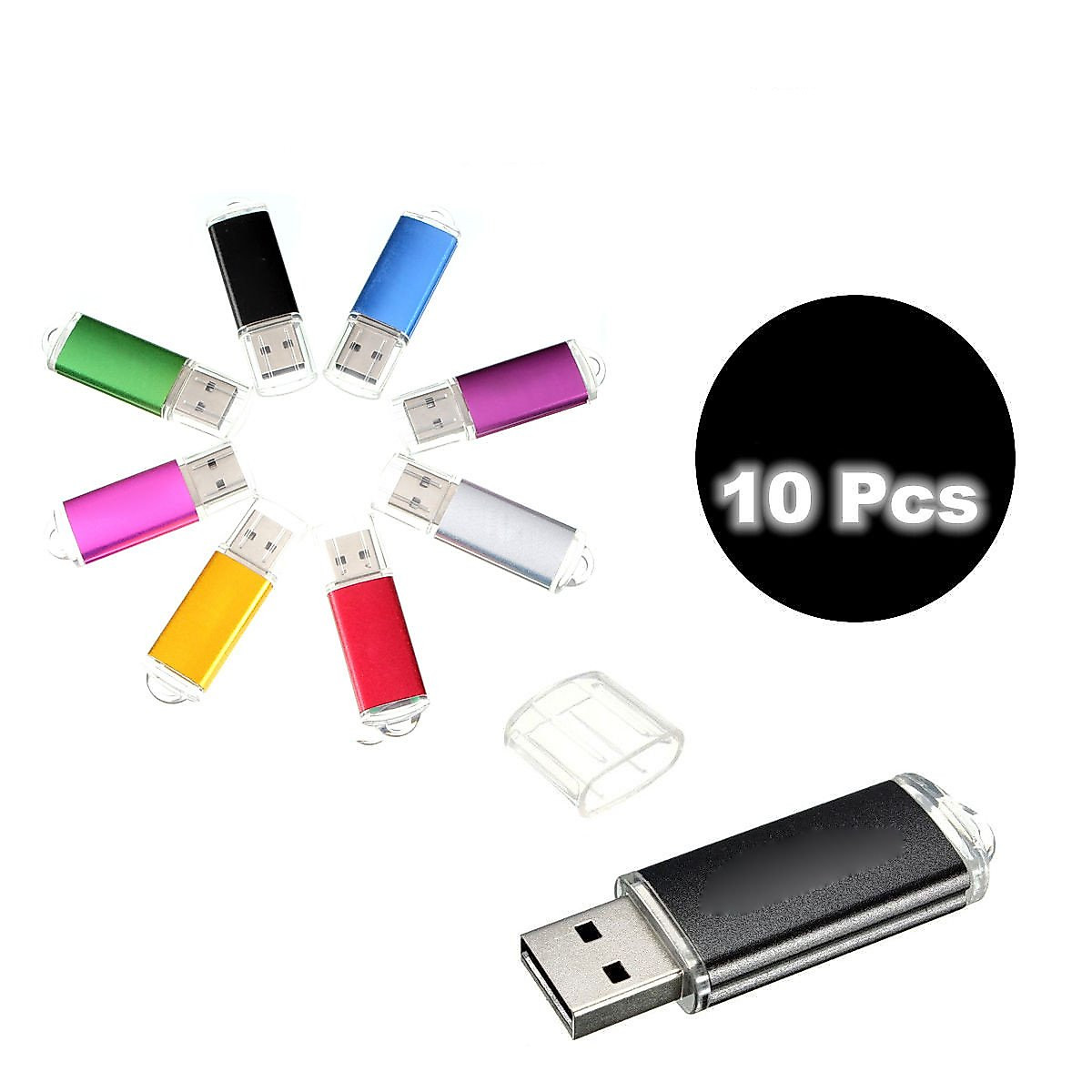 USB Flash Drive Pack of 10 Thumb Drives Bulk, Metal USB 2.0 Memory Sticks Swivel Pen Drive U Disk (10PCS - 8MB (Not GB))