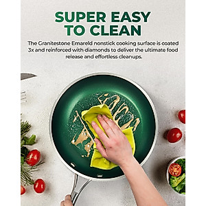 Granitestone Emerald Non Stick Frying Pan, 10” Frying Pan Nonstick, Long Lasting Non Stick Pan for Cooking, Egg Pan, Stay Cool Handle, Scratch Resistant, Easy Cleanup, Dishwasher Oven Safe, Toxin Free