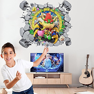 QZHONTH New Game Mario Flies Off The Wall 3D Break Stickers for Living Room Kids Decor Boys Girl Gift Bedroom Poster Mural Wallpaper Removable PVC (23'' x 25''), Red1, 23'' 35'' (202111015)