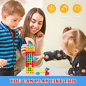 iYuePeng 32 Pcs Tetra Balance Tower Stacking Games Team Building Blocks Board Game for Kids & Adult, Drop The Pile of Tower STEM Toys for 2 Players, Family, Parties, Travel