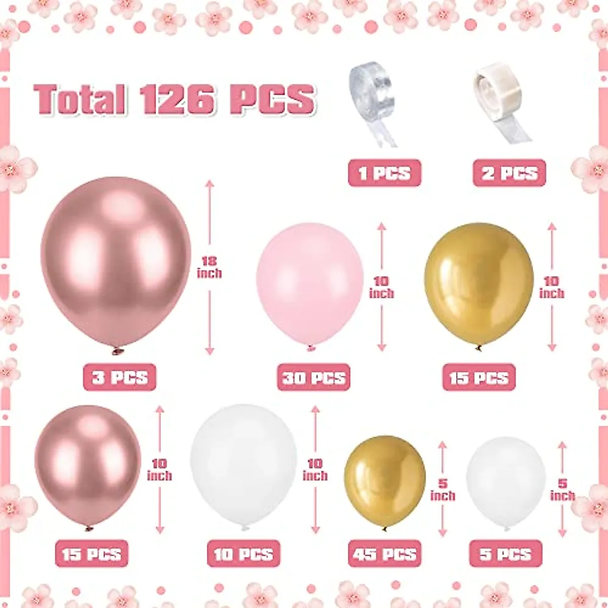 Pink Balloon Garland, 127PCS Pink Gold and White Balloons Arch Birthday Party Decorations for Girls Women 18th 21st with Metal Rose Gold Balloon for Baby Shower Wedding Bachelorette Party Supplies