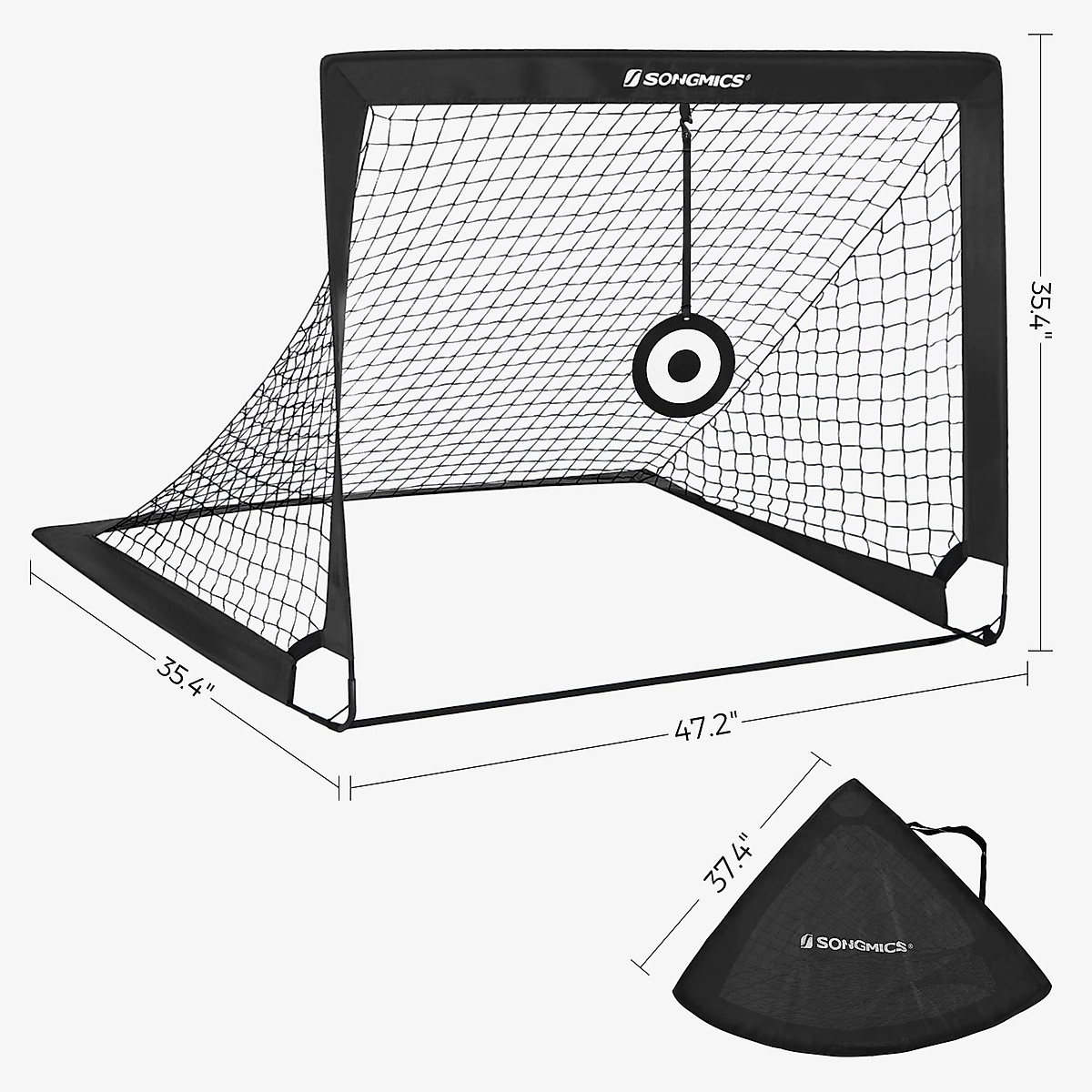SONGMICS Kids Soccer Goals for Backyard, 4x3 ft Portable Soccer Nets Training Equipment, with Targets and Training Cones, Toddler Soccer Goal with Carrying Bag, for Field, Black USZQ422B01