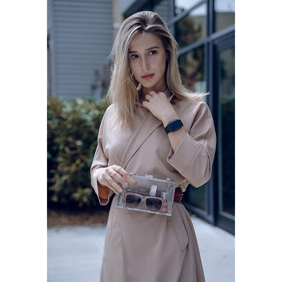 Women cute clear acrylic clutch purse stadium approved box bag with gold & silver chain strap