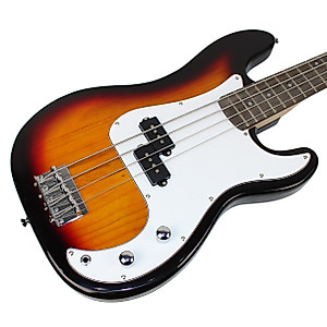 Stedman Pro Beginner Series Bass Guitar Bundle with 15-Watt Amp, Gig Bag, Instrument Cable, Strap, Picks, and Polishing Cloth - Sunburst