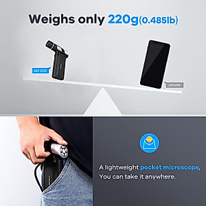 Andonstar AD203 Handheld Digital Microscope, Portable Pocket Microscope with 4 inch Screen for Kids and Adults, Black, Electronic FHD Video Microscope, Supports Windows Mac PC, USB Coin Microscope