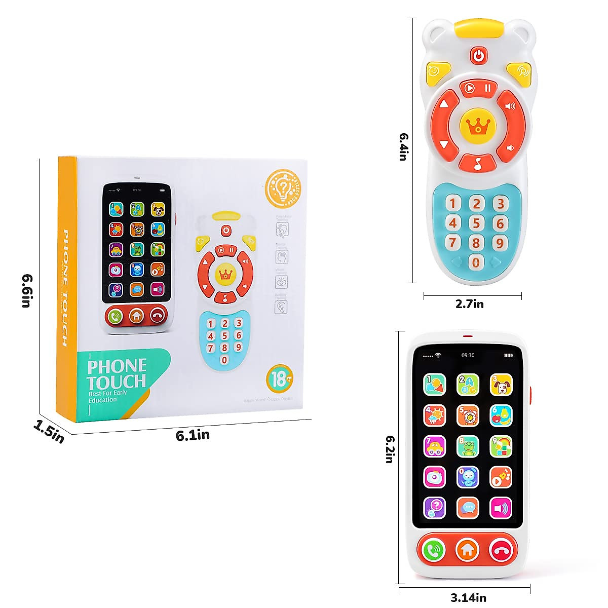 BABBYO Baby Toy Phone with Big Touch Screen & Toy Remote Control for Baby,Play Phones for Kids & Toy Remote for Baby