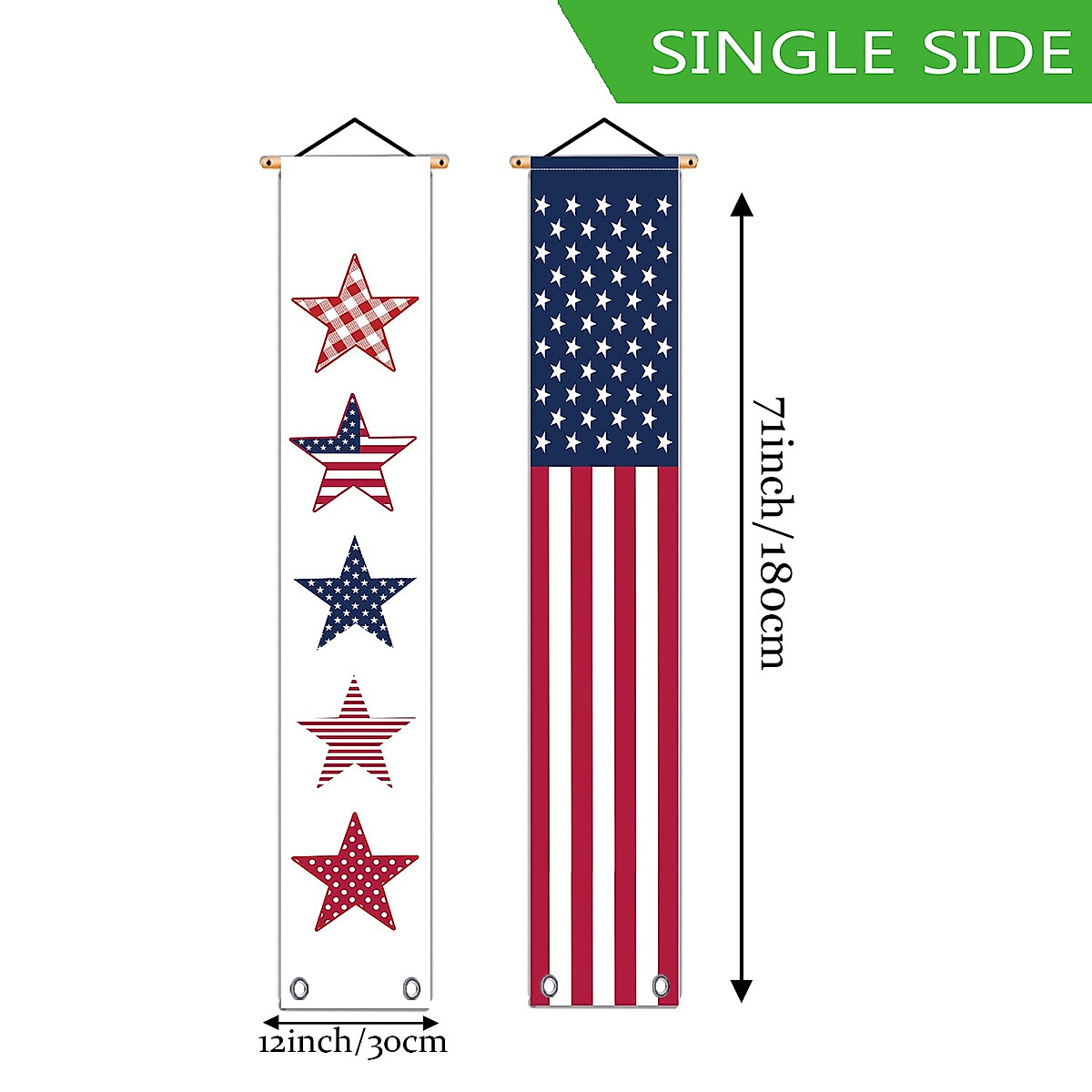 4th of July Banner Front Door Sign Patriotic Porch Banner American Flag Stars Hanging Flag Independence Day Home Yard Porch Garden Indoor Outdoor Party Wall Decoration 12 x 71 Inch