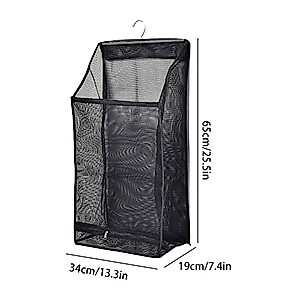 Mesh Laundry Hamper | Foldable Hanging Clothes Storage Basket - Machine Washable Door Hanging Laundry Bag with A Stainless Steel Hook for Cabin, College Dorm Use Huugy