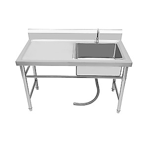 304 Stainless Steel Utility Sink Free Standing Outdoor Sink, Single Bowl Commercial Kitchen Sink w/Workbench, Stainless Steel Prep & Utility Sink for Restaurant, Kitchen, 47" x 24" x 32" (US Stock)