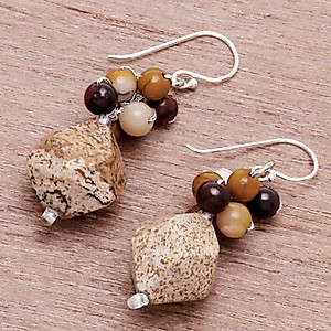 NOVICA Artisan Handmade Jasper Beaded Cluster Earrings from Thailand Glass Dangle Gemstone Birthstone [1.7 in L x 0.6 in W] ' Beautiful Glam'