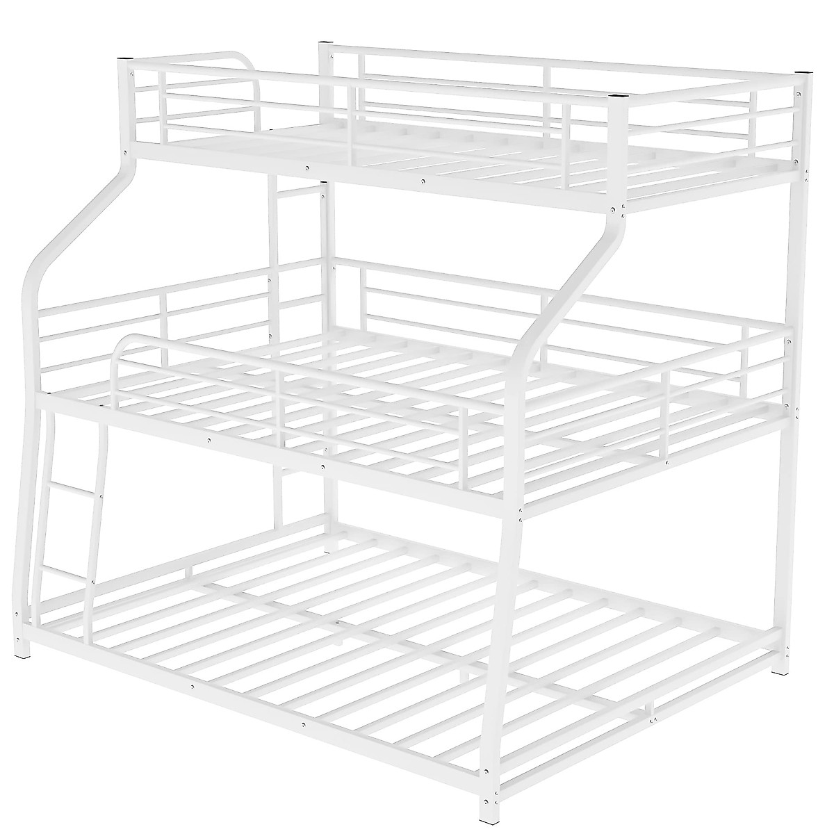 Triple Bunk Beds Twin XL/Full XL/Queen, Made of Heavy Duty Steel with Ladders and Full-Length Guardrails for Boys, Girls, Teens (White)